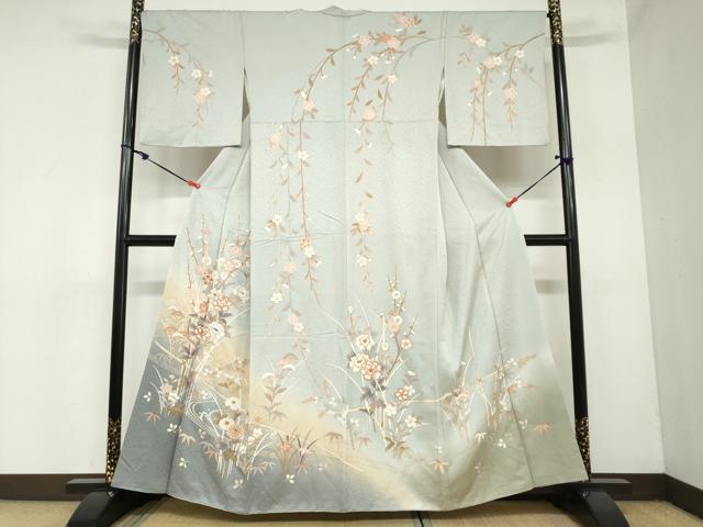 平和屋着物●訪問着　流水草花文　暈し染め　金彩　正絹　逸品　DAAZ7089ud