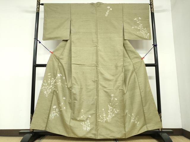 平和屋着物●訪問着　紬地　草花文　正絹　逸品　DAAZ7102ud