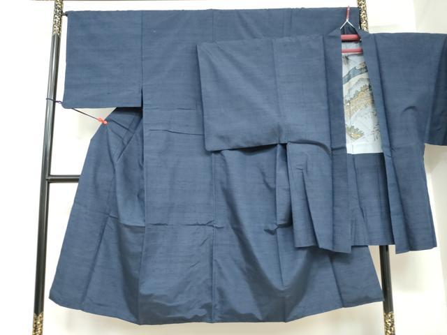 平和屋着物●男性　紬　アンサンブル　長羽織　留紺色　正絹　逸品　DAAZ7114ud