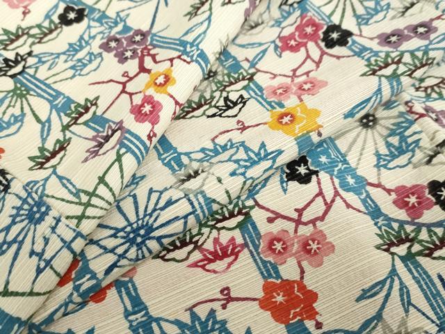 平和屋着物●上質な小紋　紅型　紬地　草花文　正絹　逸品　未使用　DAAZ7136ud