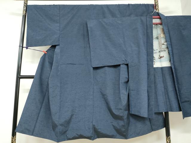 平和屋着物●男性　紬　アンサンブル　長羽織　鉄紺色　正絹　逸品　DAAZ7142ud