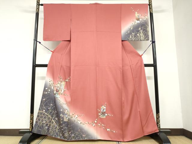 平和屋着物●訪問着　短冊草花文　暈し染め　金彩　さが美扱い　正絹　逸品　未使用　DAAZ7183ud