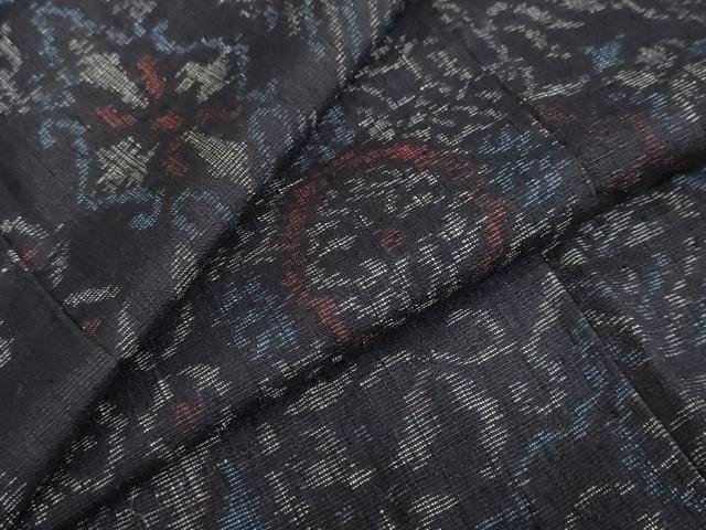 平和屋着物●結城ちぢみ　洋花文　正絹　逸品　未使用　DAAZ7207ud