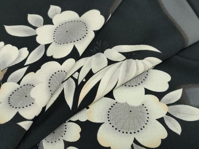 平和屋着物●小紋　夢工房　草花丸文　黒地　洗える着物　DAAZ7244ud