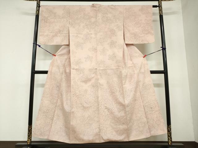 平和屋着物●訪問着　紬　手描き　草花文　正絹　逸品　DAAZ7284ud