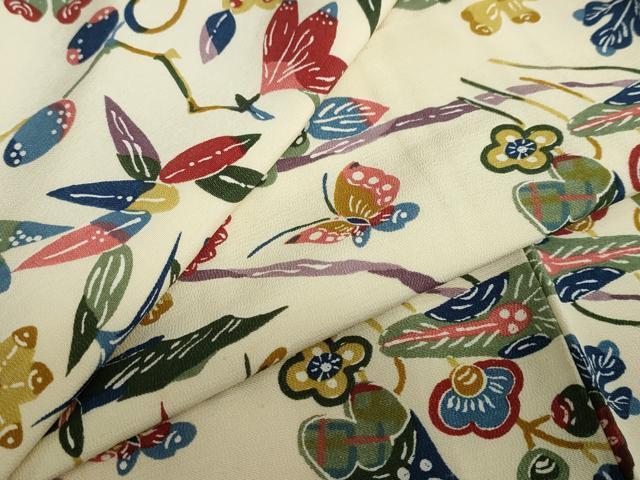 平和屋着物●上質な小紋　型染め　花蝶文　正絹　逸品　DAAZ7298ud