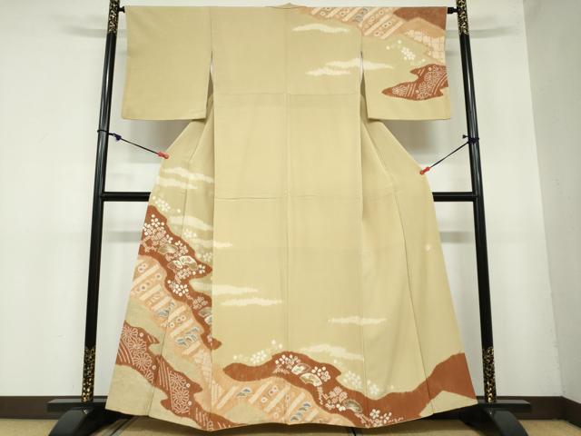 平和屋着物●十日町　名門　滝泰謹製　訪問着　絞り　地紙草花文　金彩　やまと誂製　正絹　逸品　DAAZ7313ud