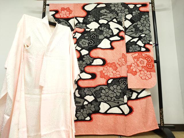 平和屋着物●豪華振袖・長襦袢（袷）セット　総絞り　地紙草花文　正絹　逸品　DAAZ7331ud