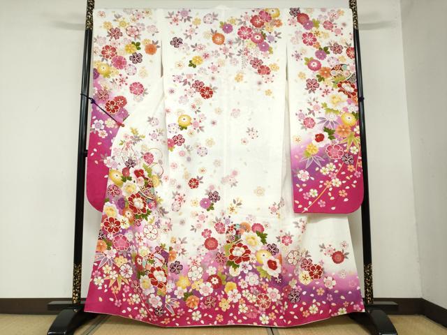 平和屋着物●豪華振袖　手毬草花文　暈し染め　金彩　正絹　逸品　DAAZ7336ud