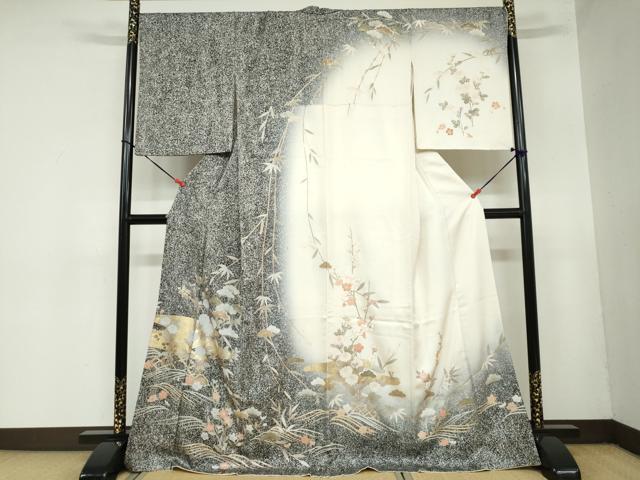 平和屋着物●訪問着　雲霞草花文　暈し染め　金銀彩　正絹　逸品　DAAZ7342ud