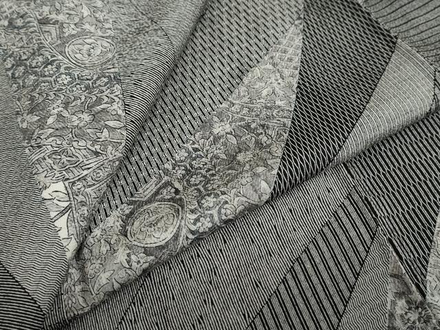 平和屋着物●二代目更甚　江戸更紗　江戸小紋　松網　切嵌洋花文　黒地　正絹　逸品　DAAZ7371ud