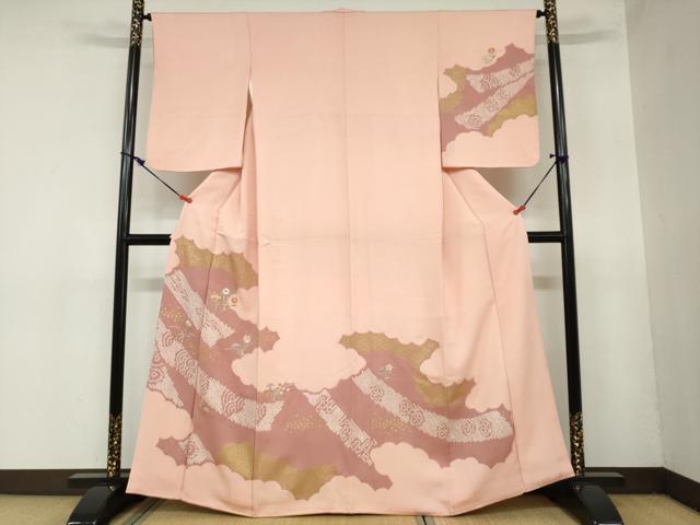 平和屋着物●訪問着　絞り　刺繍　草花文　金彩　正絹　逸品　DAAZ7376ud