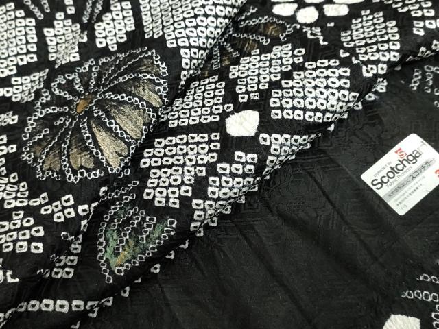 平和屋着物●訪問着　総絞り　草花文　黒地　金彩　正絹　逸品　未使用　DAAZ7389ud