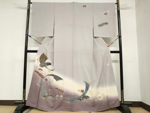 平和屋着物●京の名門　じゅらく謹製　帝王紫　訪問着　駒刺繍　文箱草花文　暈し染め　金彩　無落款　正絹　逸品　未使用　DAAZ7422ud