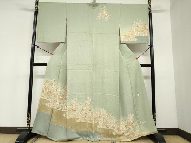 平和屋着物●染師　故・山代谷隆　訪問着　更紗花唐草文　金彩　正絹　逸品　DAAZ7423ud