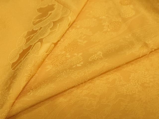 平和屋着物●上質な色無地　雲取り草花地紋　金茶色　正絹　逸品　DAAZ7426ud