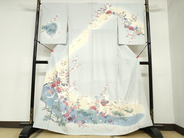 平和屋着物●訪問着　友禅　作家物　飛鶴草花文　暈し染め　正絹　逸品　DAAZ7434ud