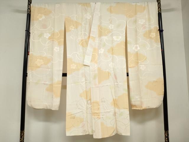 平和屋着物●振袖用長襦袢　袷　舞梅地紋　暈し染め　半衿刺繍　正絹　逸品　DAAZ7457ud