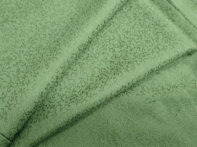 平和屋着物●上質な色無地　唐草地紋　松葉色　さが美扱い　正絹　逸品　DAAZ7534ud