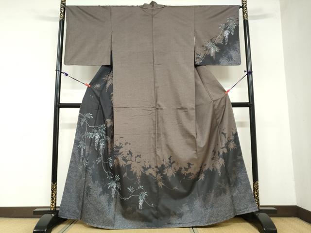 平和屋着物●訪問着　草花文　藤花房　シルエット　正絹　逸品　未使用　DAAZ7539ud