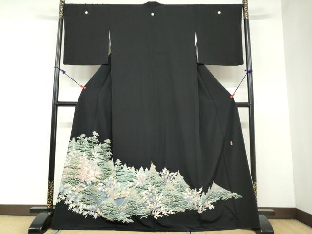 平和屋着物●本加賀友禅作家　森田耕三　黒留袖　流水風景文　正絹　逸品　DAAZ7563ud