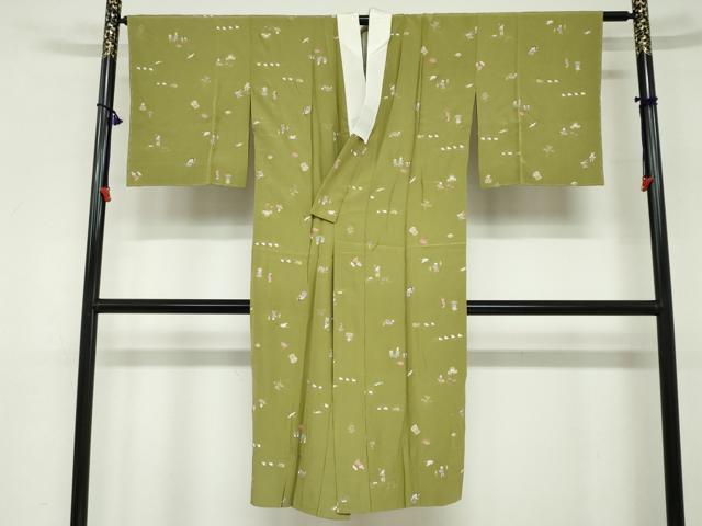 平和屋着物●長襦袢　無双仕立て　手書き　昔話　金彩　正絹　逸品　DAAZ7565ud