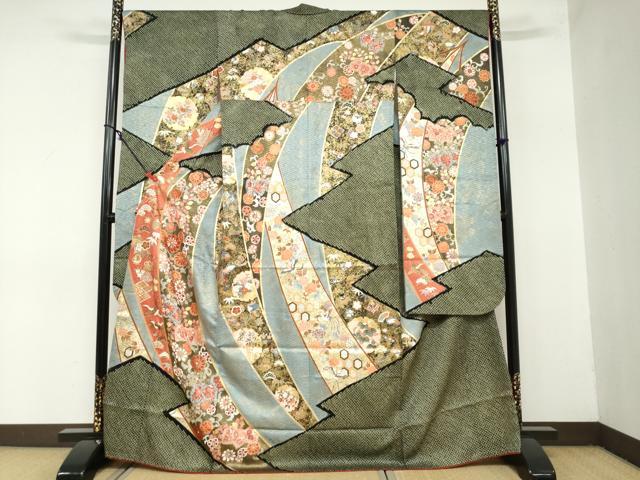 平和屋着物●豪華振袖　絞り　宝尽くし飛鶴草花文　金彩　正絹　逸品　DAAZ7575ud