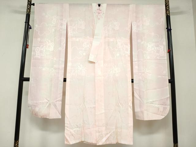 平和屋着物●振袖用長襦袢　無双仕立て　御所車舞花地紋　暈し染め　京都きもの友禅扱い　半衿刺繍　正絹　逸品　DAAZ7607ud