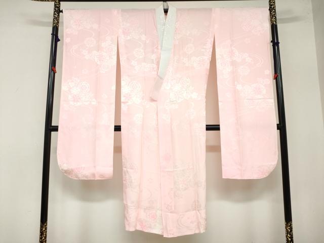 平和屋着物●振袖用長襦袢　無双仕立て　流水源氏車草花地紋　暈し染め　半衿刺繍　正絹　逸品　DAAZ7610ud