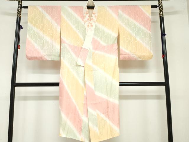 平和屋着物●長襦袢　袷　変わり格子草花地紋　暈し染め　半衿刺繍　正絹　逸品　DAAZ7618ud