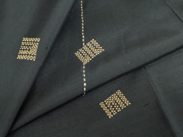 平和屋着物●上質な紬　刺し子　源氏車　黒地　正絹　逸品　DAAZ7651ud