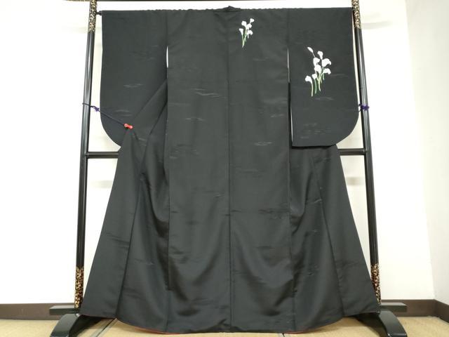 平和屋着物●小振袖　二尺袖　総刺繍　カラー　黒地　洗える着物　DAAZ7671ud