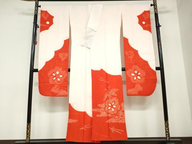 平和屋着物●振袖用長襦袢　袷　絞り　草花文　正絹　逸品　DAAZ7674ud