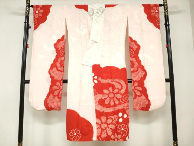 平和屋着物●振袖用長襦袢　袷　絞り　流水草花文　半衿刺繍　正絹　逸品　DAAZ7676ud