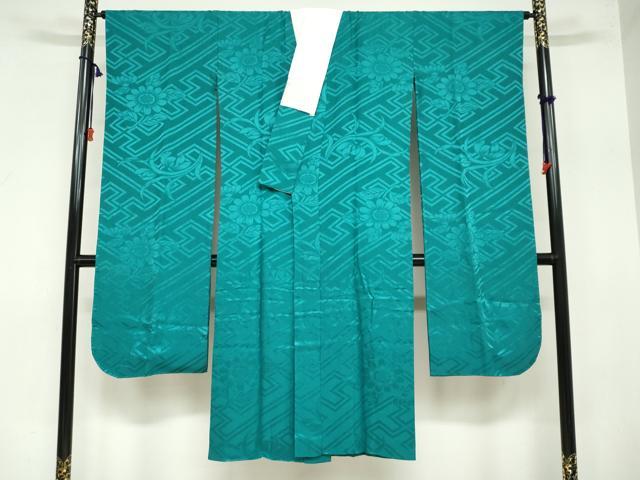 平和屋着物●振袖用長襦袢　袷　草花地紋　萌葱色　正絹　逸品　DAAZ7679ud