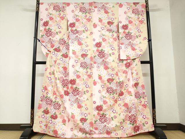 平和屋着物●H・L（アッシュエル）　HENRI-LUC CHAPUIS　小振袖　二尺袖　花尽くし文　金彩　洗える着物　未使用　DAAZ7692ud