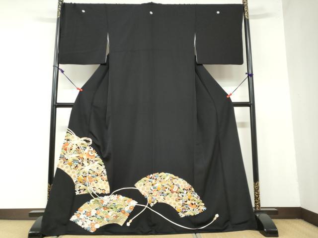 平和屋着物●豪華黒留袖　駒刺繍　扇面宝尽くし文　金彩　正絹　逸品　DAAZ7795ud