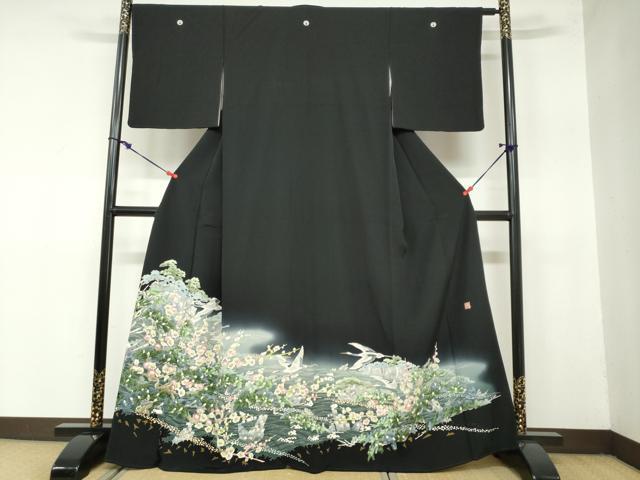 平和屋着物●本加賀友禅作家　吉村伊佐子　黒留袖　流水飛鶴樹林文　暈し染め　正絹　逸品　DAAZ7799ud