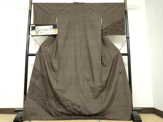 平和屋着物●本真綿絢結城紬　訪問着　100亀甲　更紗花唐草文　証紙付き　ロング丈　正絹　逸品　DAAZ7825ud