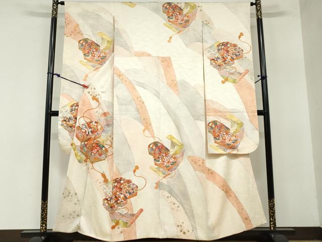 平和屋着物●創業460年・千總　振袖　駒刺繍　文箱草花文　金彩　正絹　逸品　DAAZ7852ud