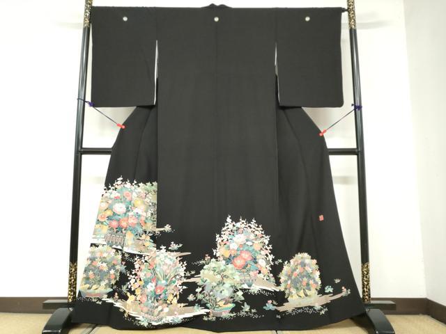 平和屋着物●豪華黒留袖　友禅　作家物　花鳥文　正絹　逸品　DAAZ7853ud