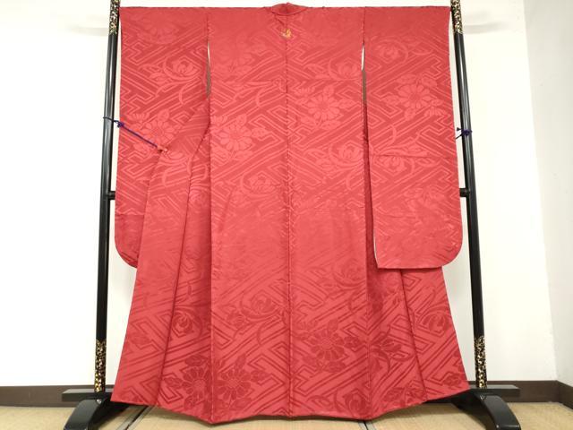 平和屋着物●豪華振袖　草花地紋　紅海老茶色　正絹　逸品DAAZ7859ud