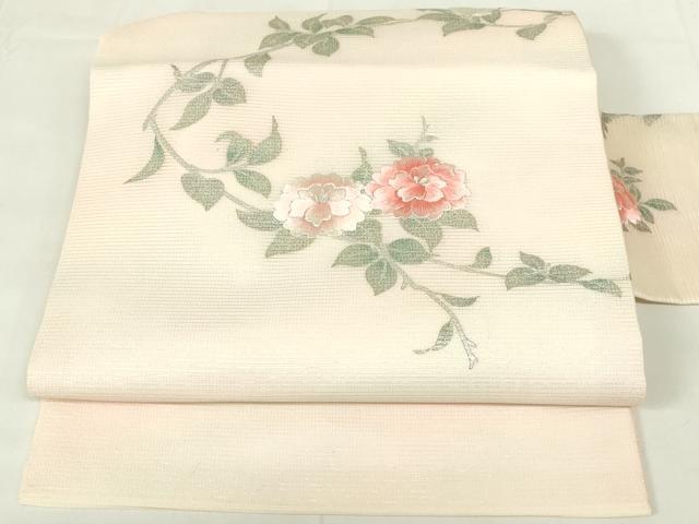 平和屋着物＊夏物　九寸名古屋帯　刺繍　草花文　銀彩　正絹　逸品　DAAZ9081qp