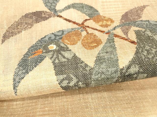 平和屋着物○スリーシーズン 春夏秋 太鼓柄袋帯 紬地 南天飛鳥