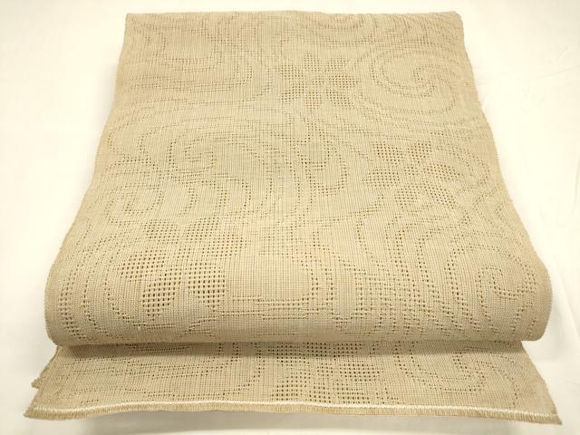 平和屋着物＊夏物　八寸名古屋帯　一重帯　流水花文　白茶色　DABA0011cm