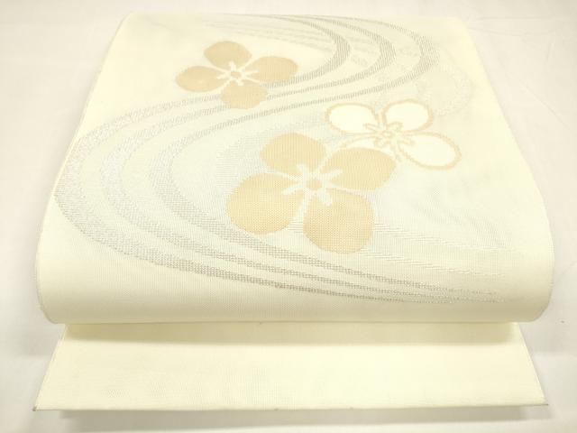 平和屋着物＊夏物　八寸名古屋帯　流水花文　銀糸　DABA0017cm