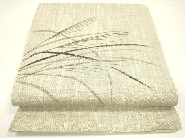 平和屋着物＊夏物　八寸名古屋帯　作家物　手描き　草葉文　正絹　逸品　DABA0019cm