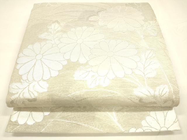 平和屋着物＊夏物　六通柄袋帯　草花文　銀糸　正絹　逸品　DABA0030cm