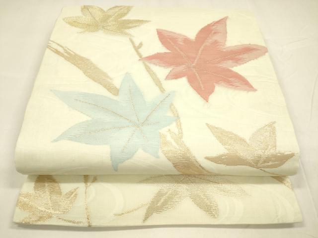 平和屋着物＊夏物　九寸開き名古屋帯　竜田川　金糸　正絹　逸品　DABA0032cm