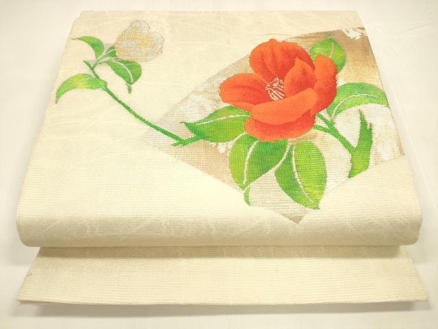 平和屋着物＊夏物　九寸開き名古屋帯　地紙草花文　金銀糸　引箔　逸品　DABA0046cm